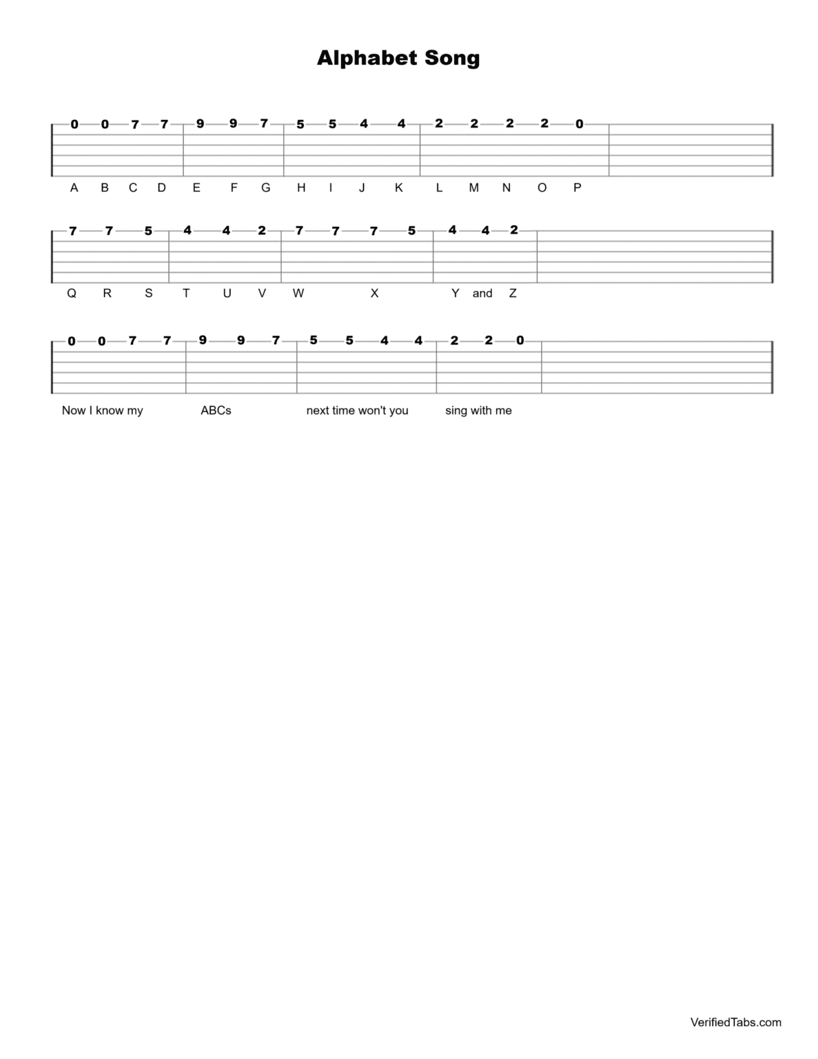 Alphabet Song Guitar Tab - Verified Tabs