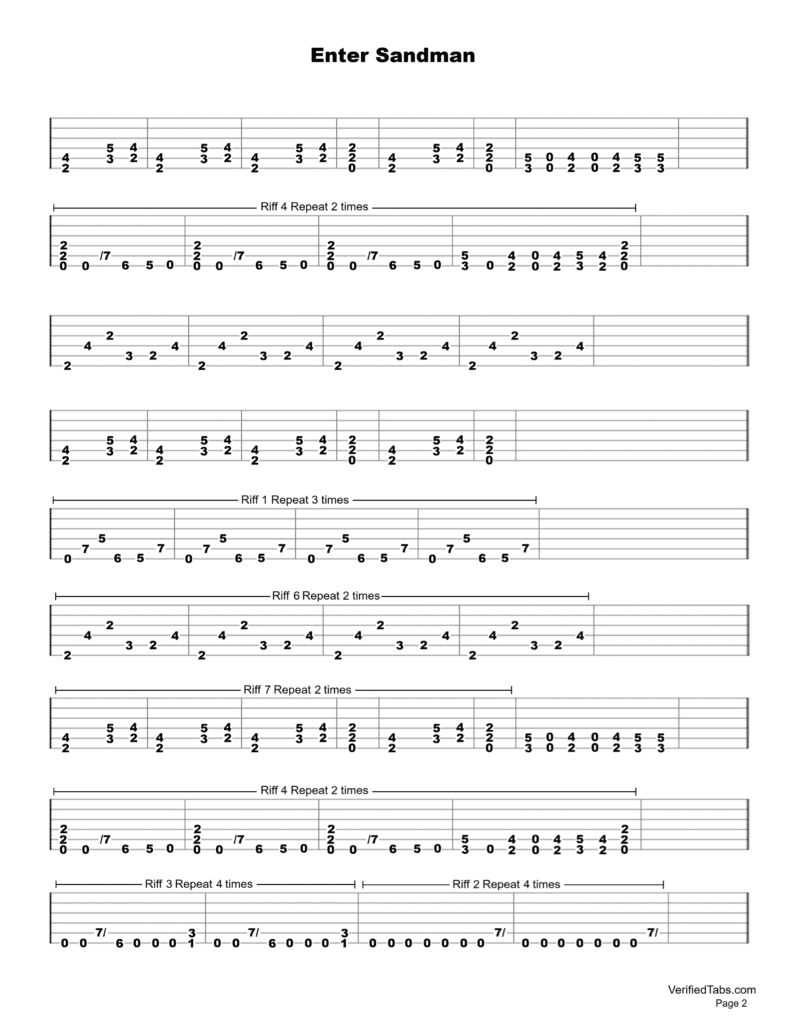 Enter Sandman Guitar Tab by Metallica - Verified Tabs