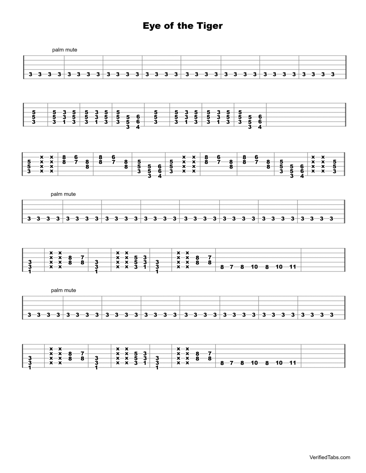 Eye of the Tiger Guitar Tab by Survivor - Verified Tabs