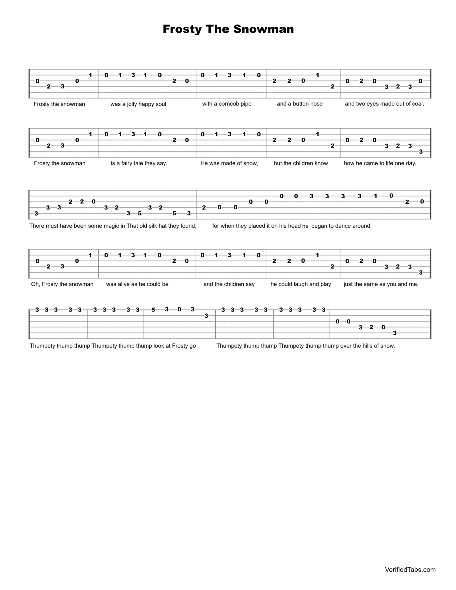 Frosty The Snowman Guitar Tab - Verified Tabs