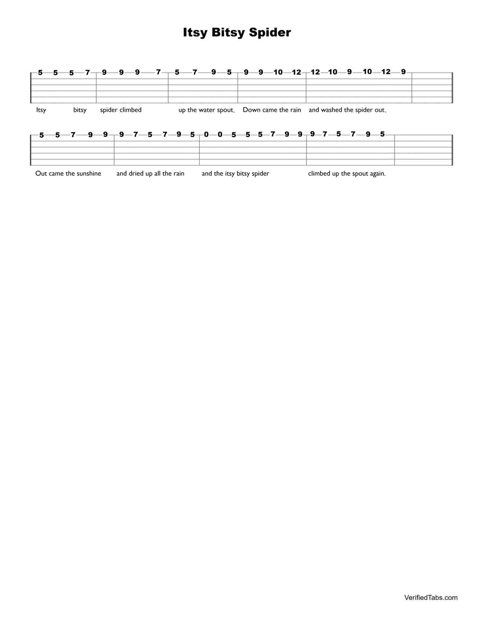 Itsy Bitsy Spider Guitar Tab - Verified Tabs