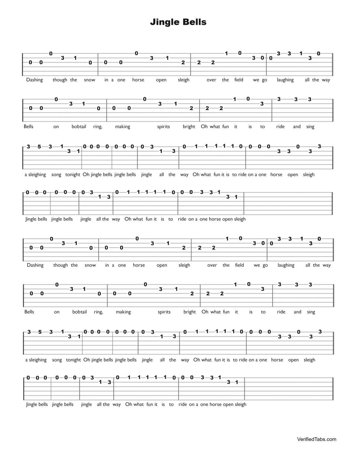 Jingle Bells Guitar Tab - Verified Tabs