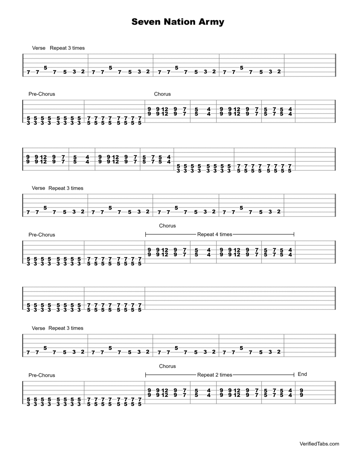 Seven Nation Army Guitar Tab - Verified Tabs