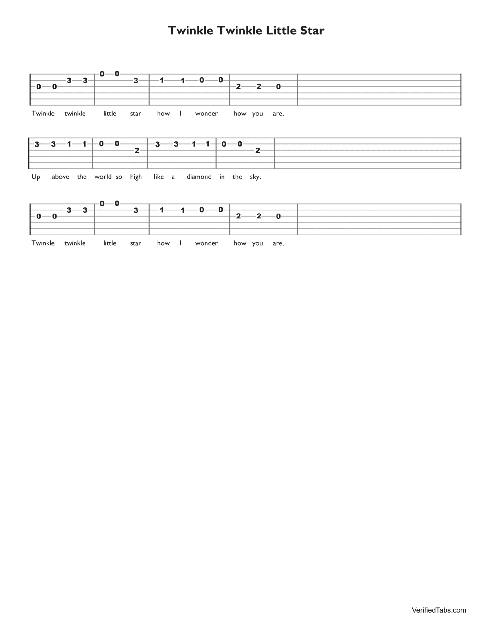 Twinkle Twinkle Little Star Guitar Tab - Verified Tabs