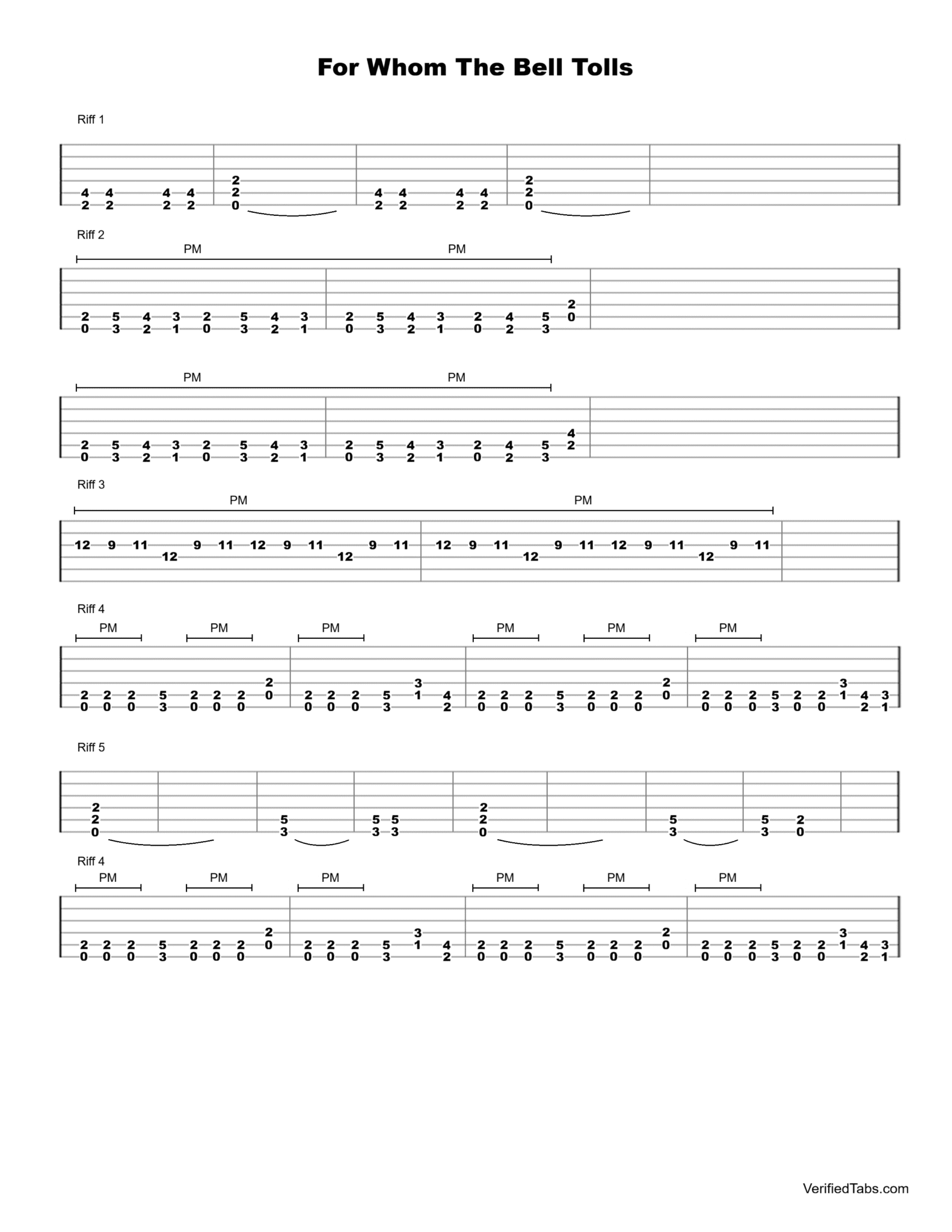For Whom The Bell Tolls Guitar Tab - Verified Tabs