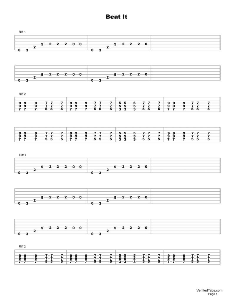 Beat It Guitar Tab - Verified Tabs