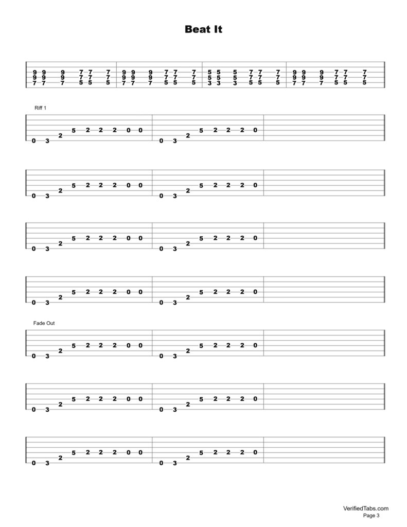 Beat It Guitar Tab - Verified Tabs