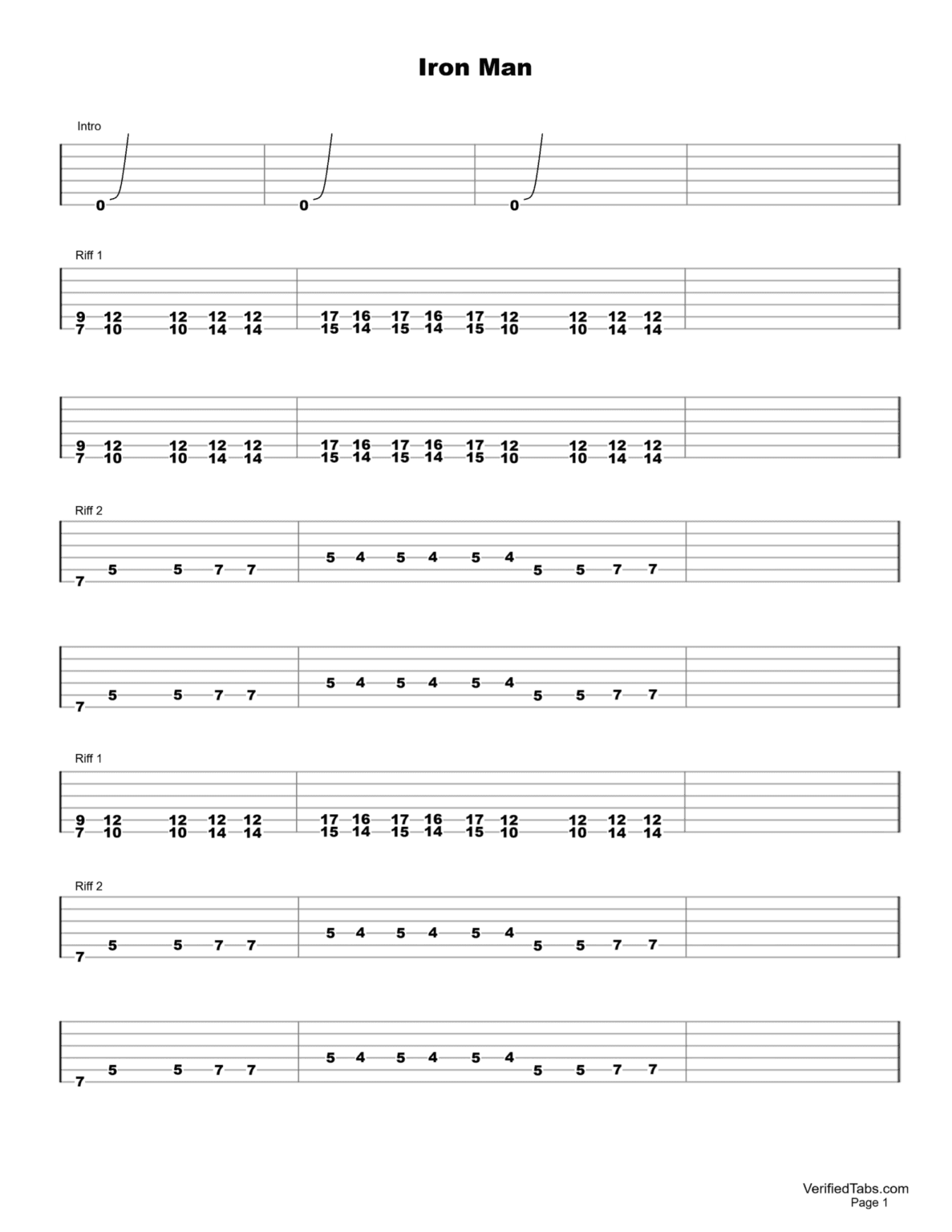 Iron Man Guitar Tab - Verified Tabs