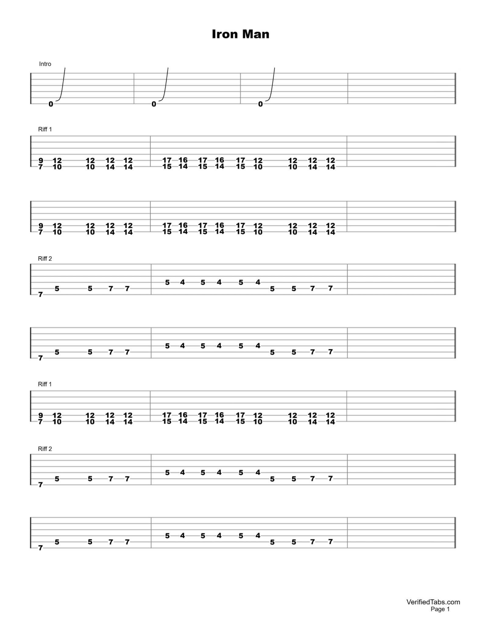 Iron Man Guitar Tab - Verified Tabs
