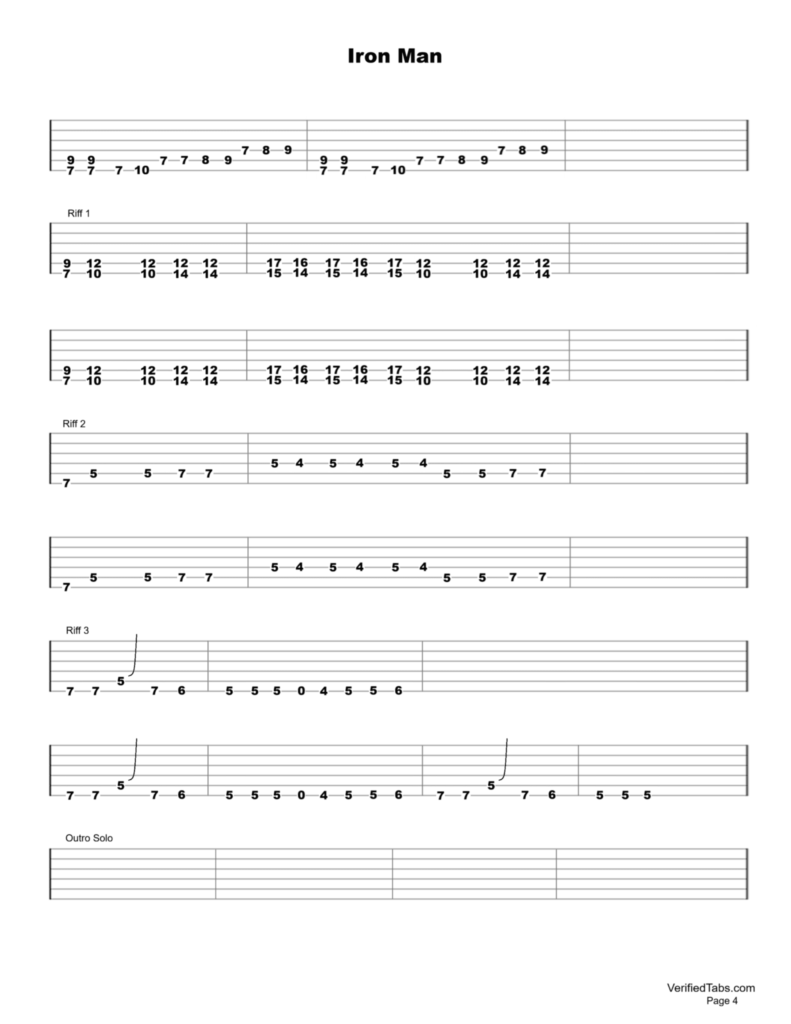 Iron Man Guitar Tab - Verified Tabs