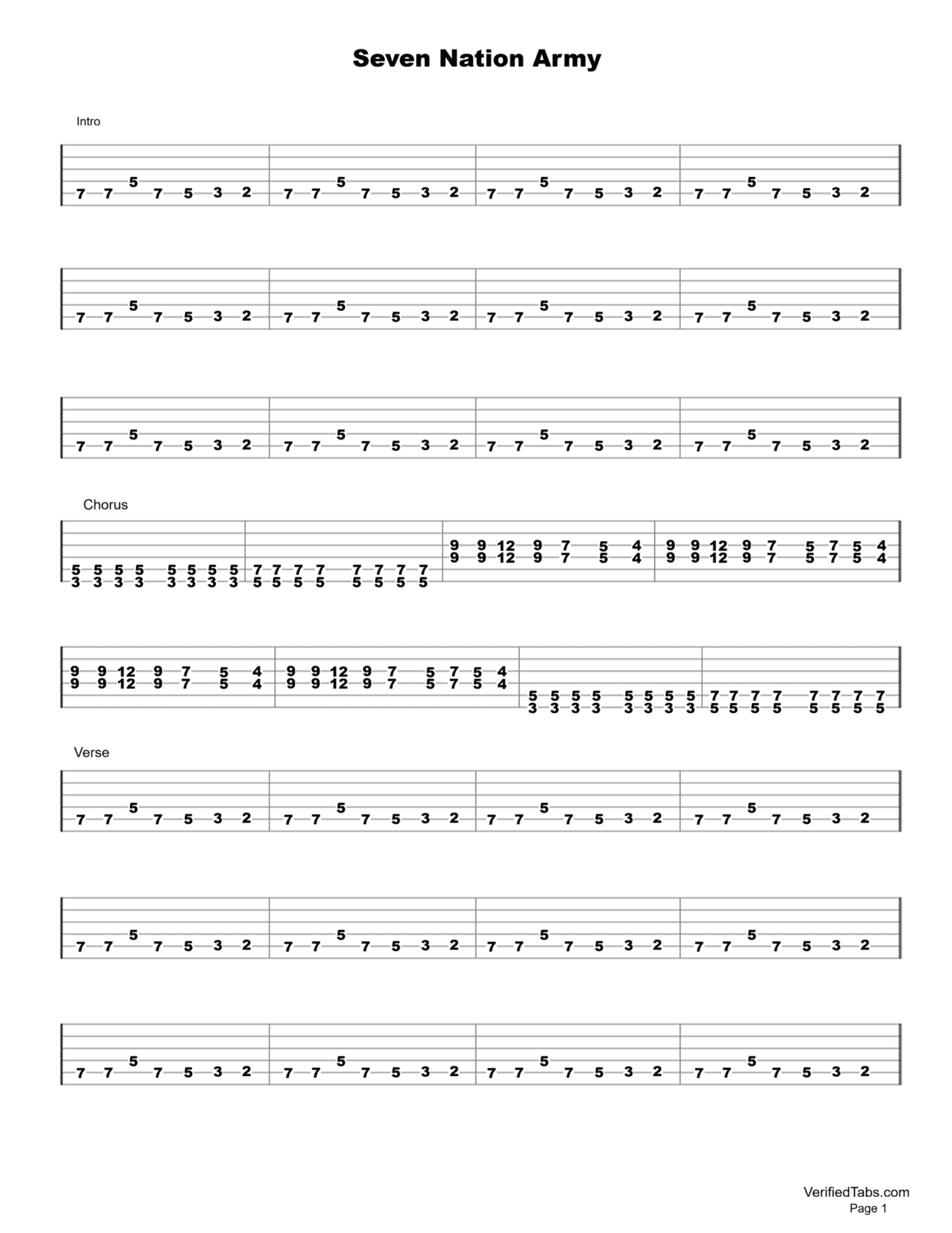 Seven Nation Army Guitar Tab - Verified Tabs