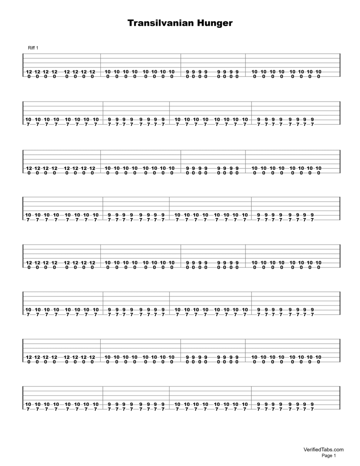 Transilvanian Hunger Guitar Tab - Verified Tabs
