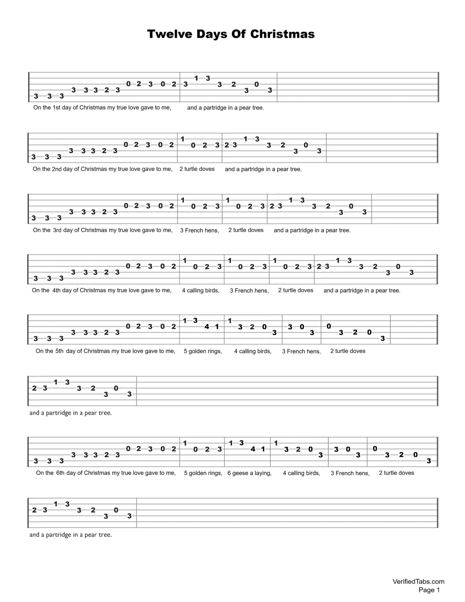 Twelve Days of Christmas Guitar Tab - Verified Tabs